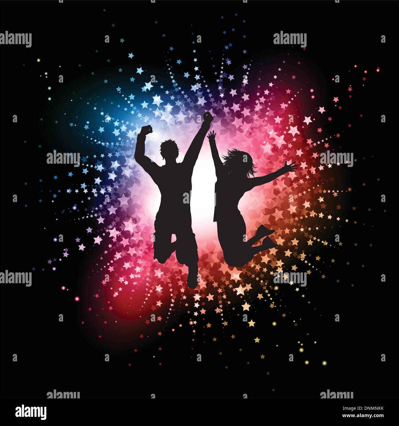 Silhouettes of people jumping on a starburst background Stock Vector ...
