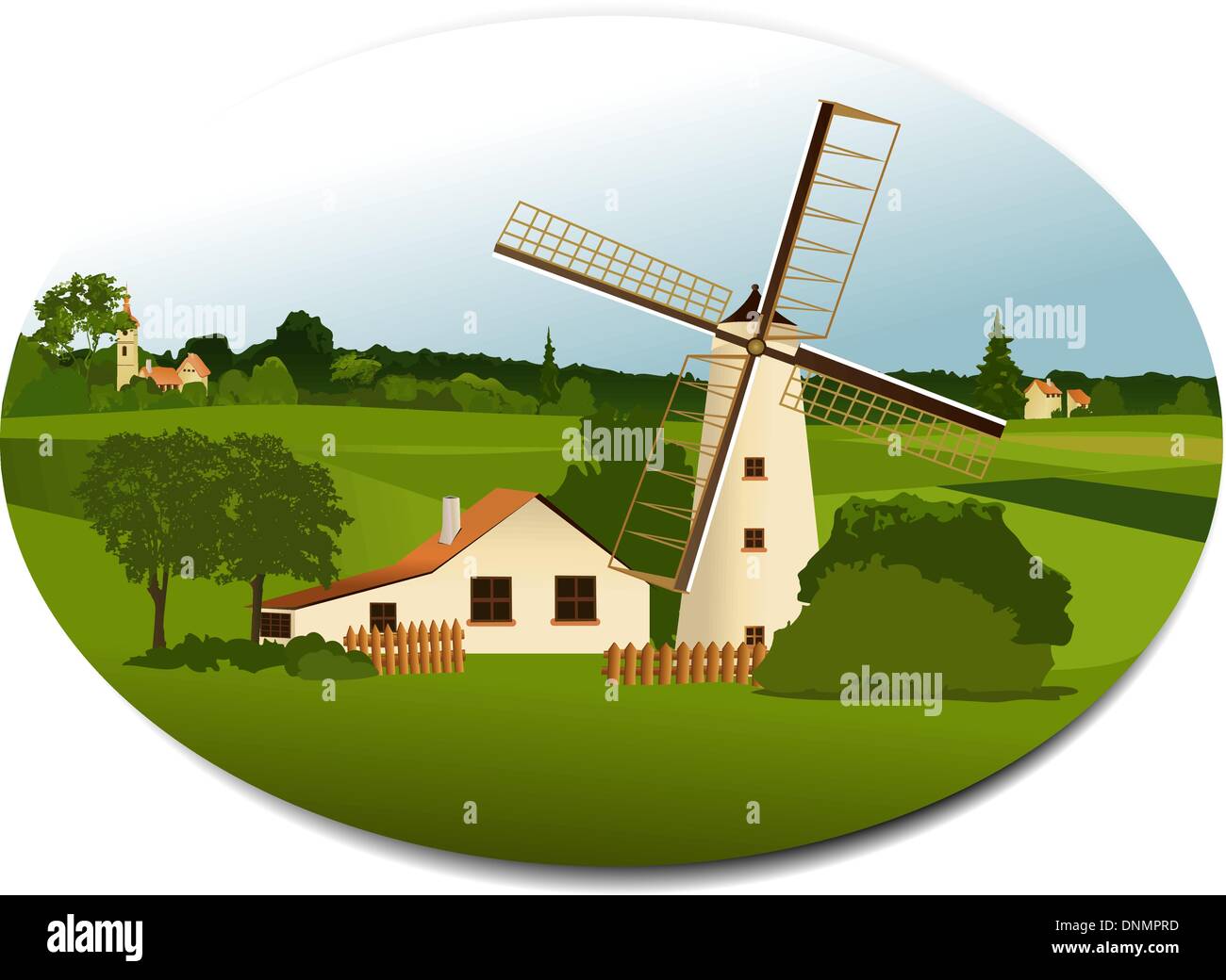 Outdoor scene windmill illustration Stock Vector Images - Alamy