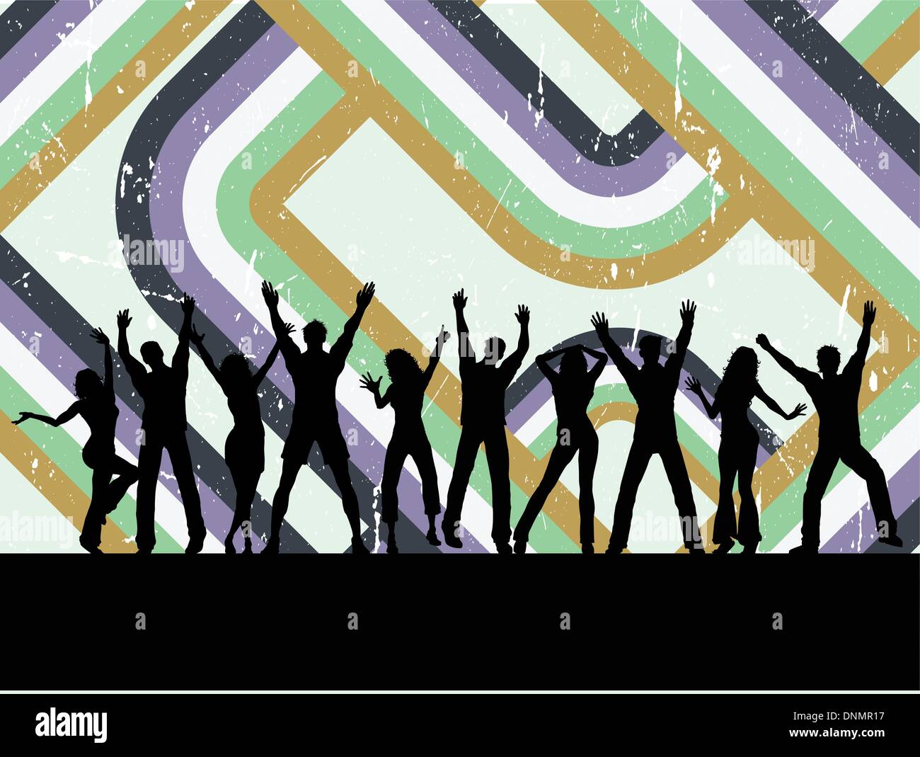 Silhouettes of people dancing on a retro grunge background Stock Vector ...