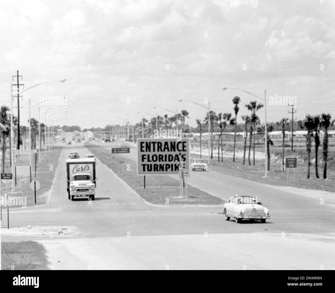 The start of the Florida Turnpike near Miami in the 1950s, depicting ...