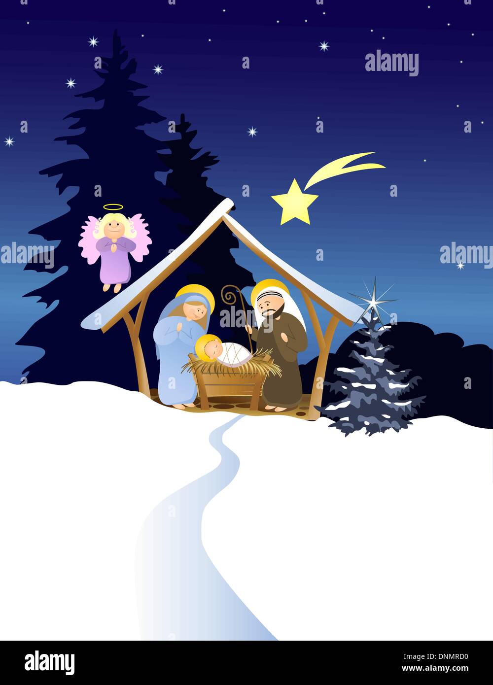 Christian christmas nativity scene baby jesus manger night Stock Vector ...