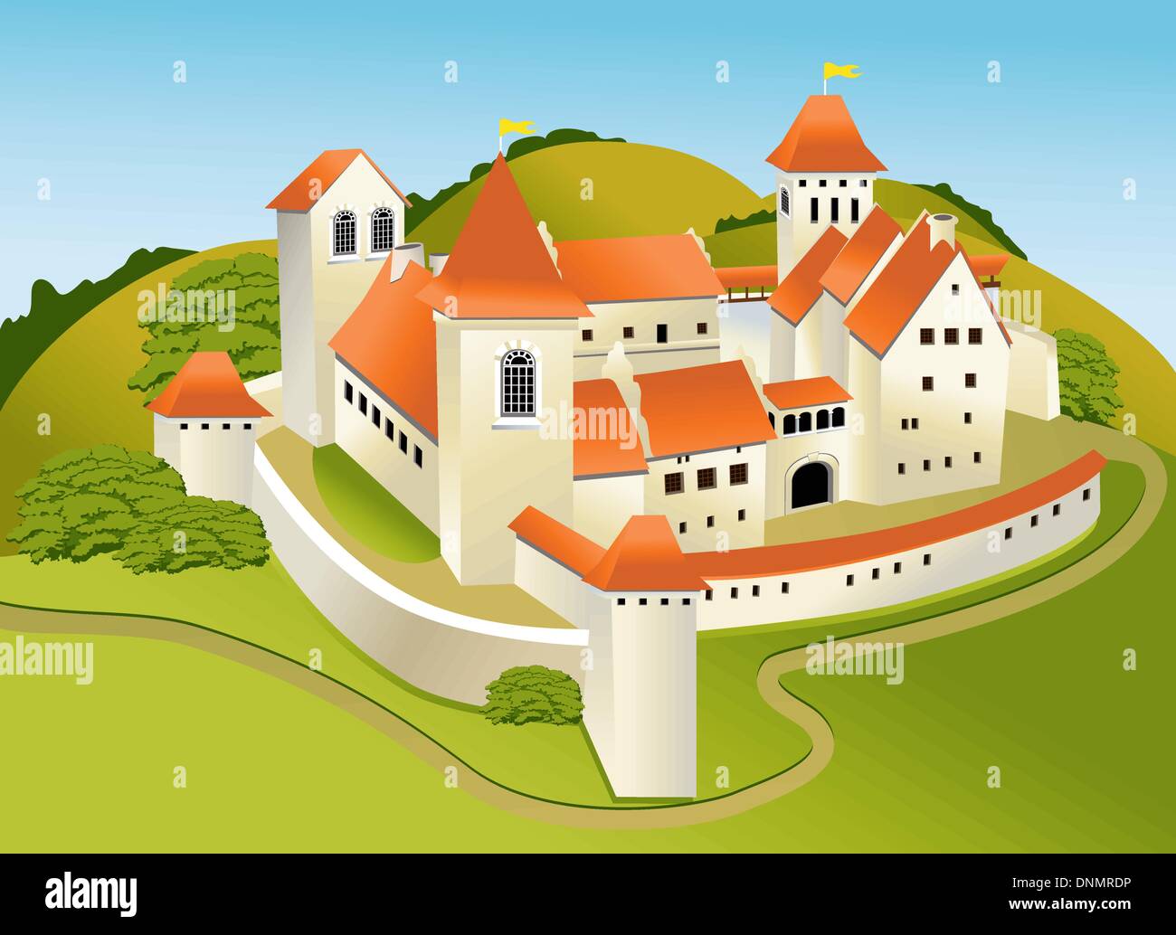 Cartoon landscape with village Stock Vector Image & Art - Alamy