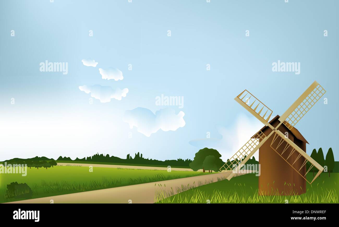 Outdoor scene windmill illustration Stock Vector Images - Alamy