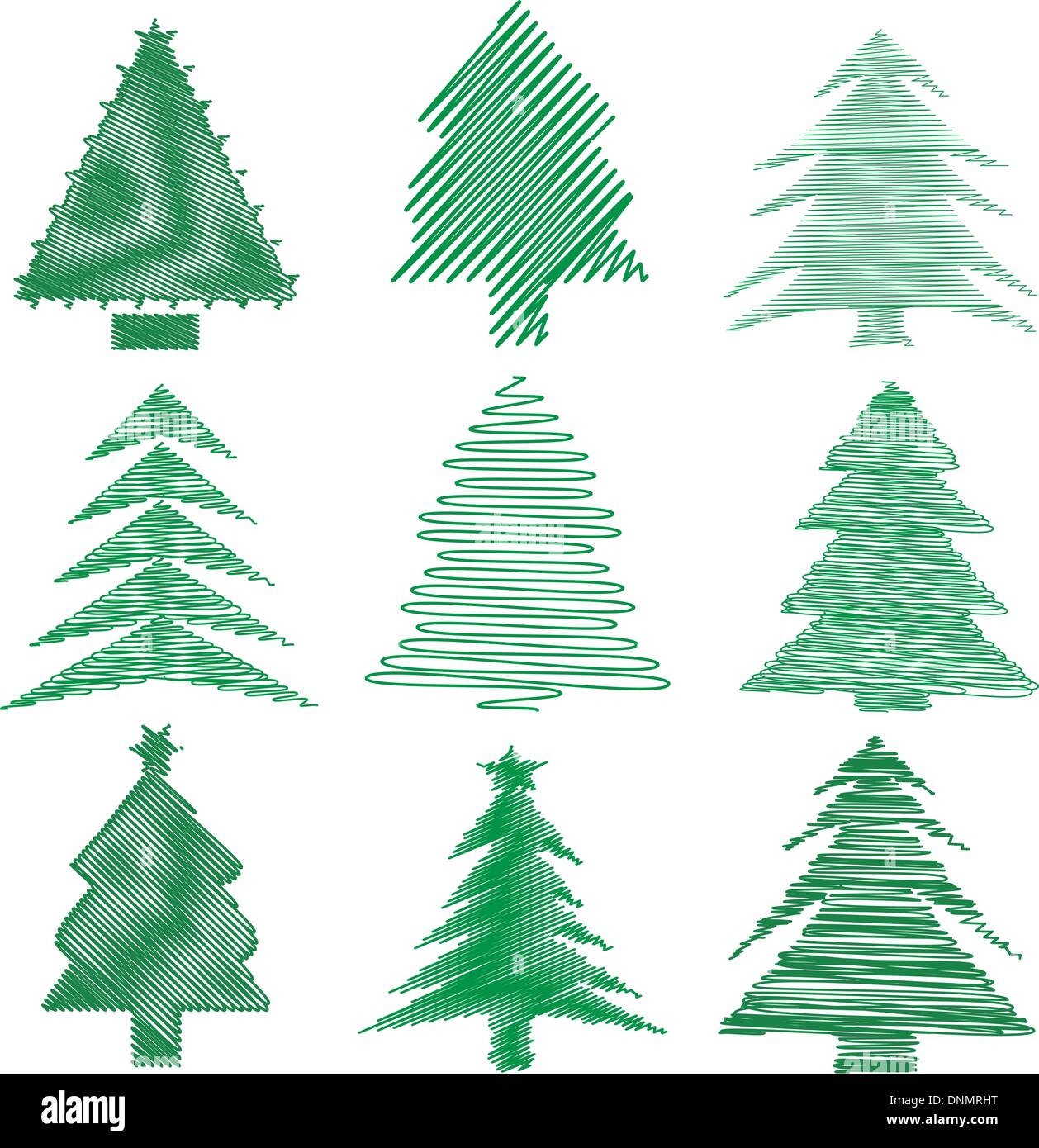 Collection of scribble style Christmas trees Stock Vector Image & Art ...