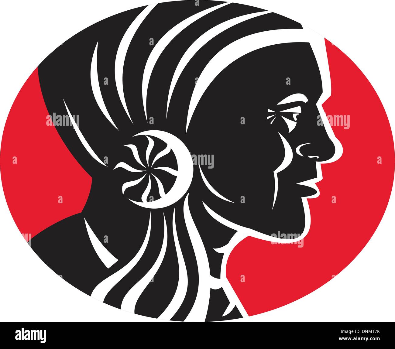 illustration of a native American Indian chief facing side view set ...