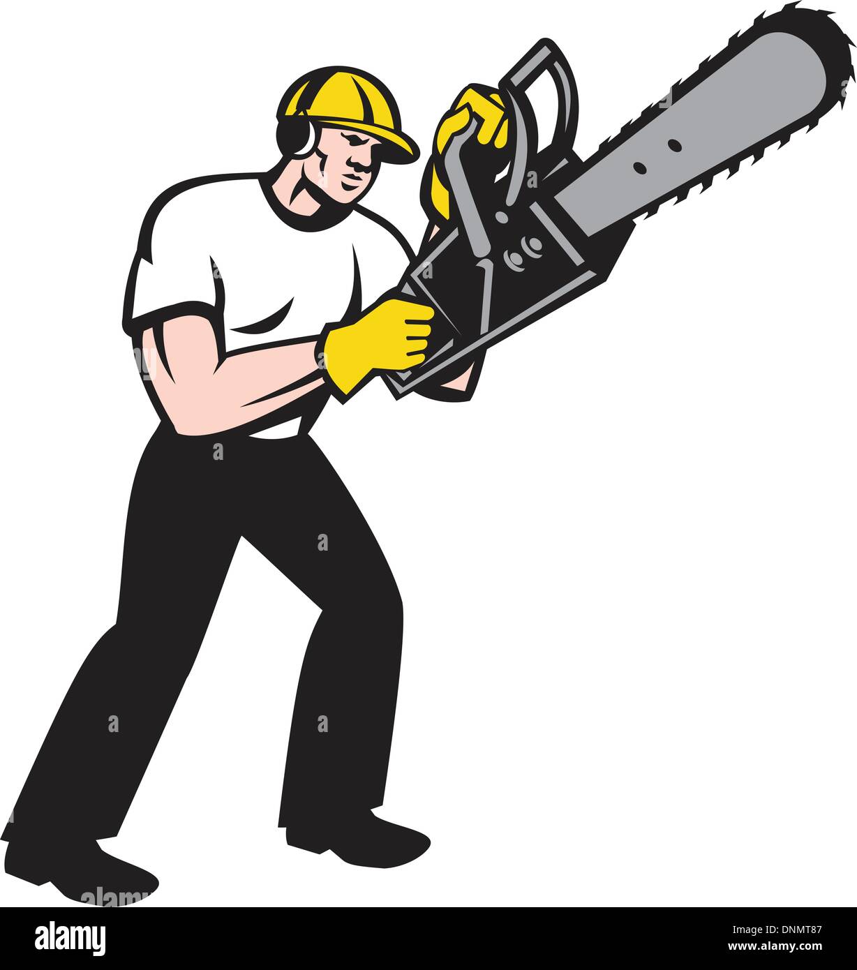 Illustration of lumberjack arborist tree surgeon holding a chainsaw ...