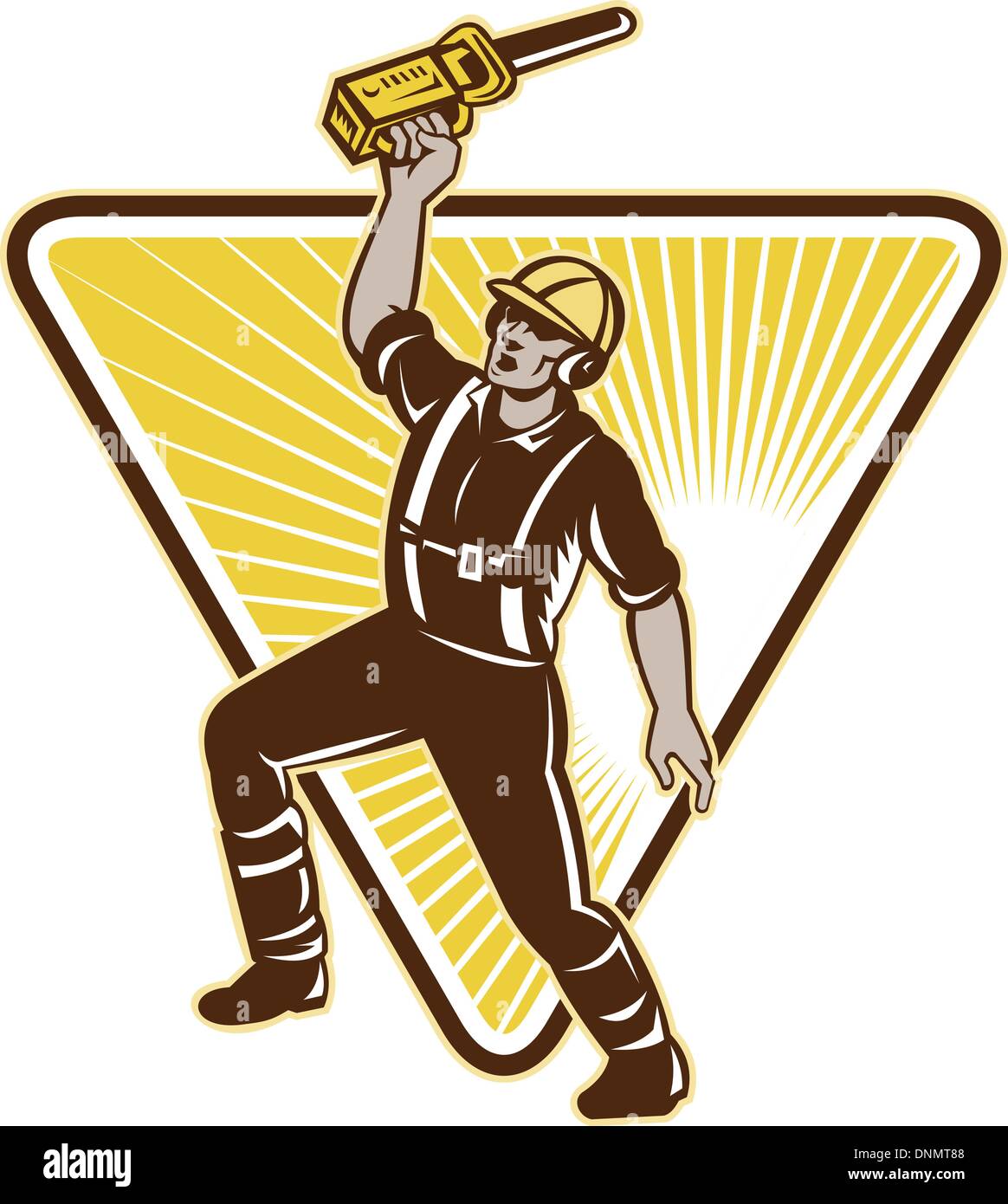 Illustration of an arborist,tree surgeon,tree trimmer or pruner raising ...