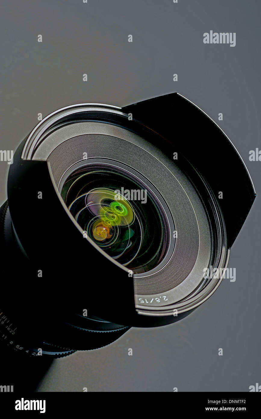 Professional photo lens closeup with colorful reflections Stock Photo ...