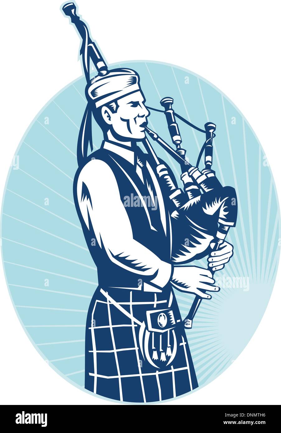 illustration of a bagpiper playing Scottish Highlands Bagpipes done in ...