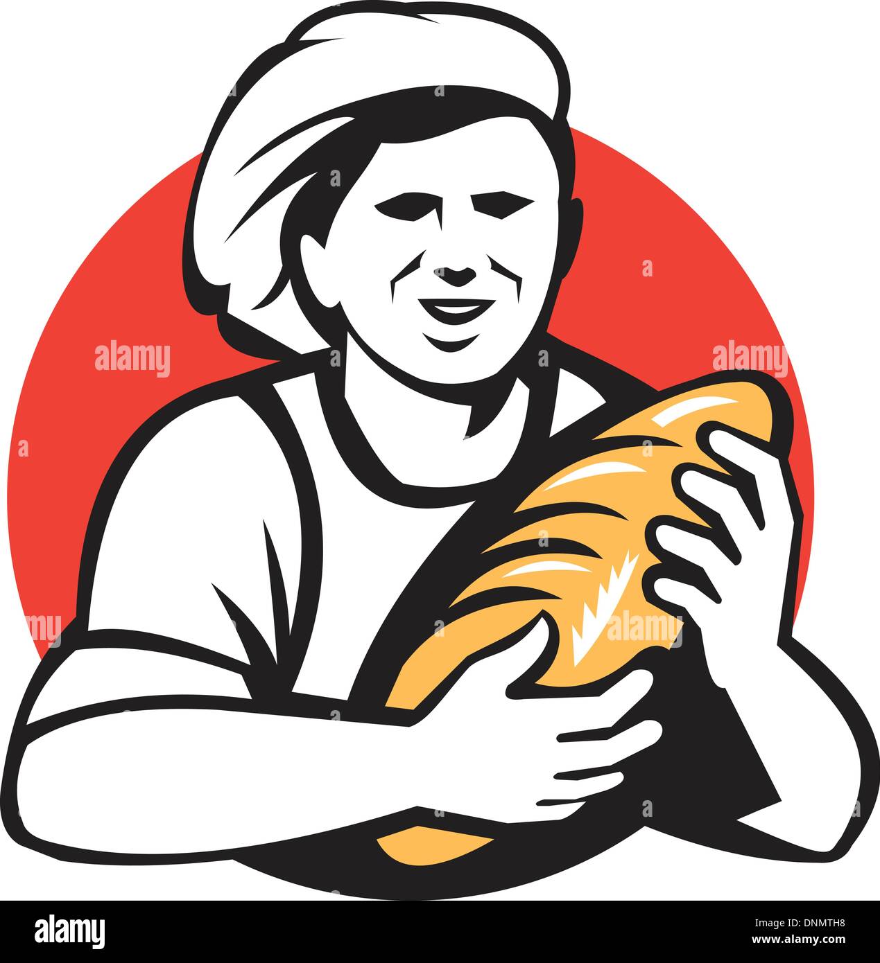 Illustration Of A Female Baker Chef Cook Holding Loaf Of Bread Set