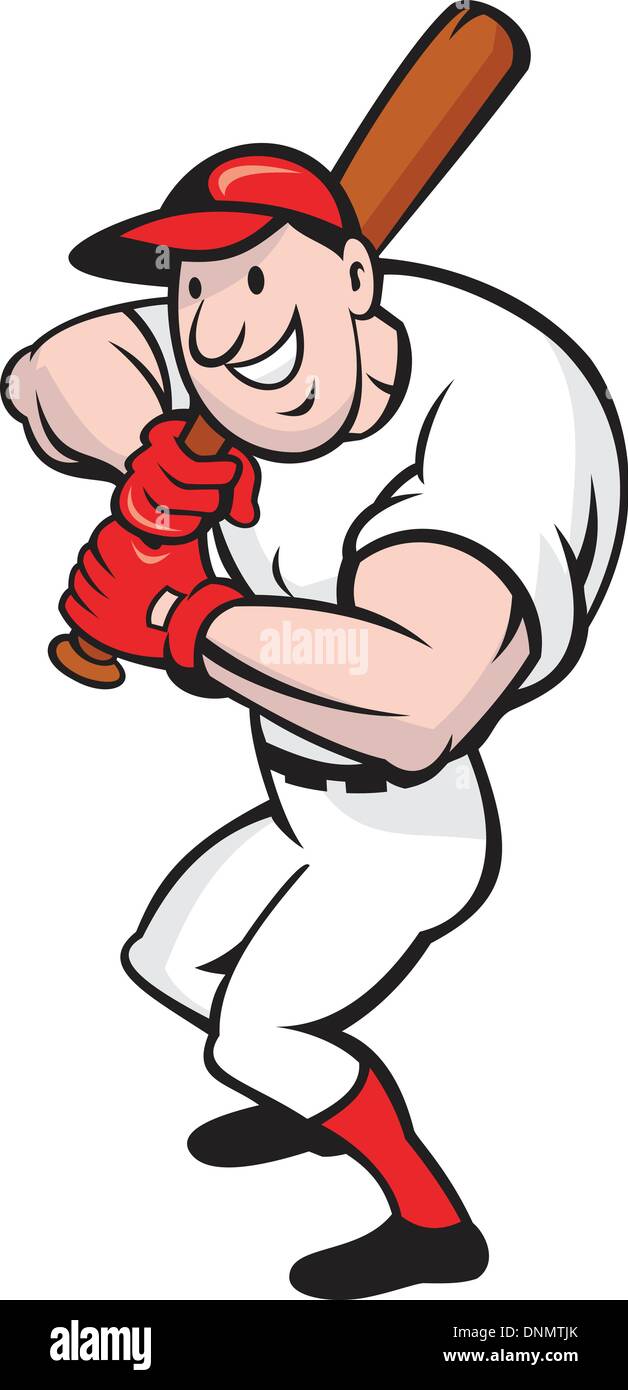 Cartoon illustration of a baseball player with bat batting facing front ...