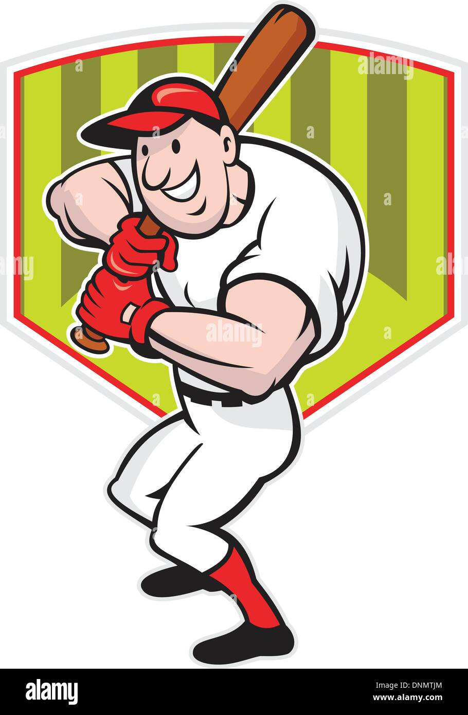Cartoon illustration of a baseball player with bat batting facing front ...