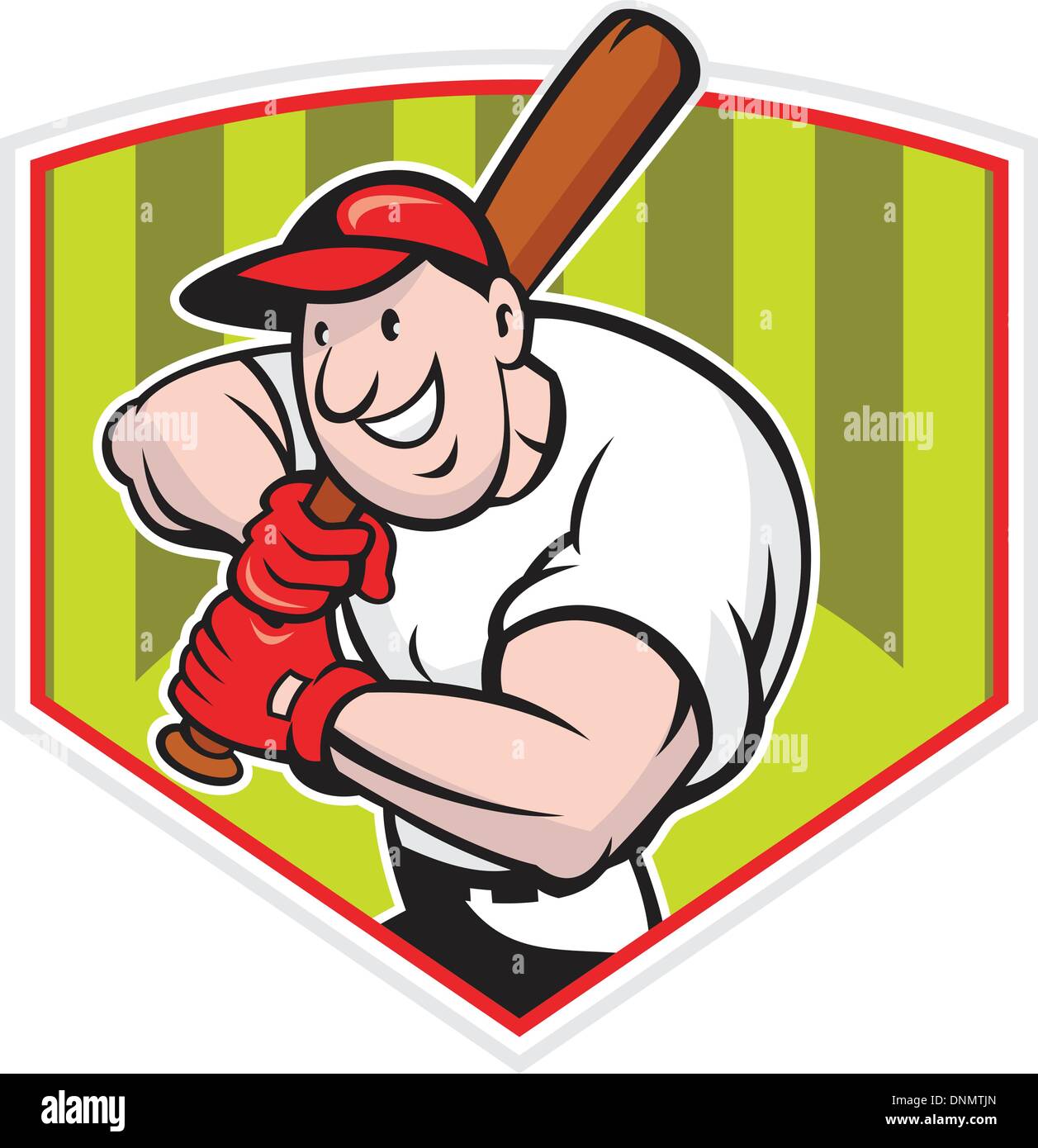 Cartoon illustration of a baseball player with bat batting facing front ...