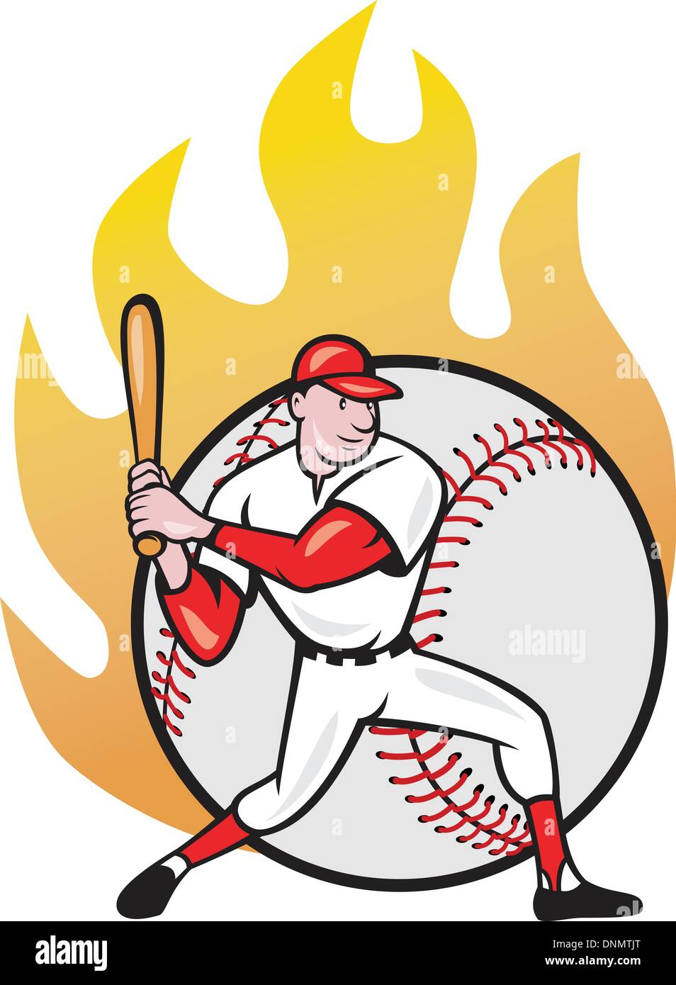 Illustration of a american baseball player batting cartoon style ...