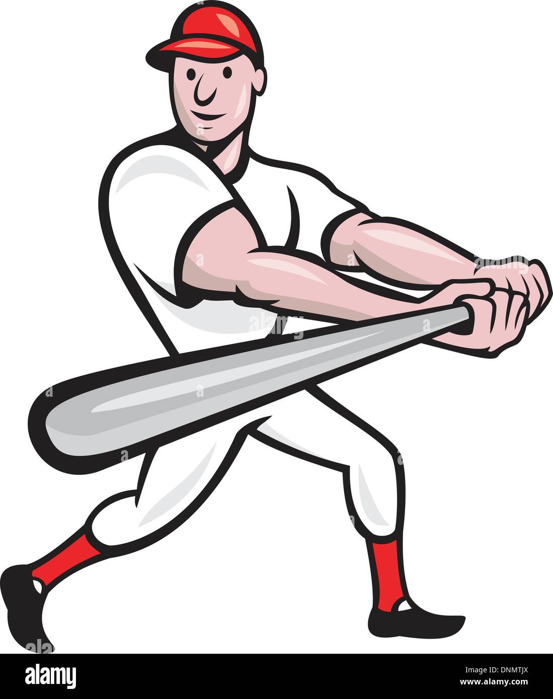 Cartoon illustration of a baseball player with bat batting facing front ...