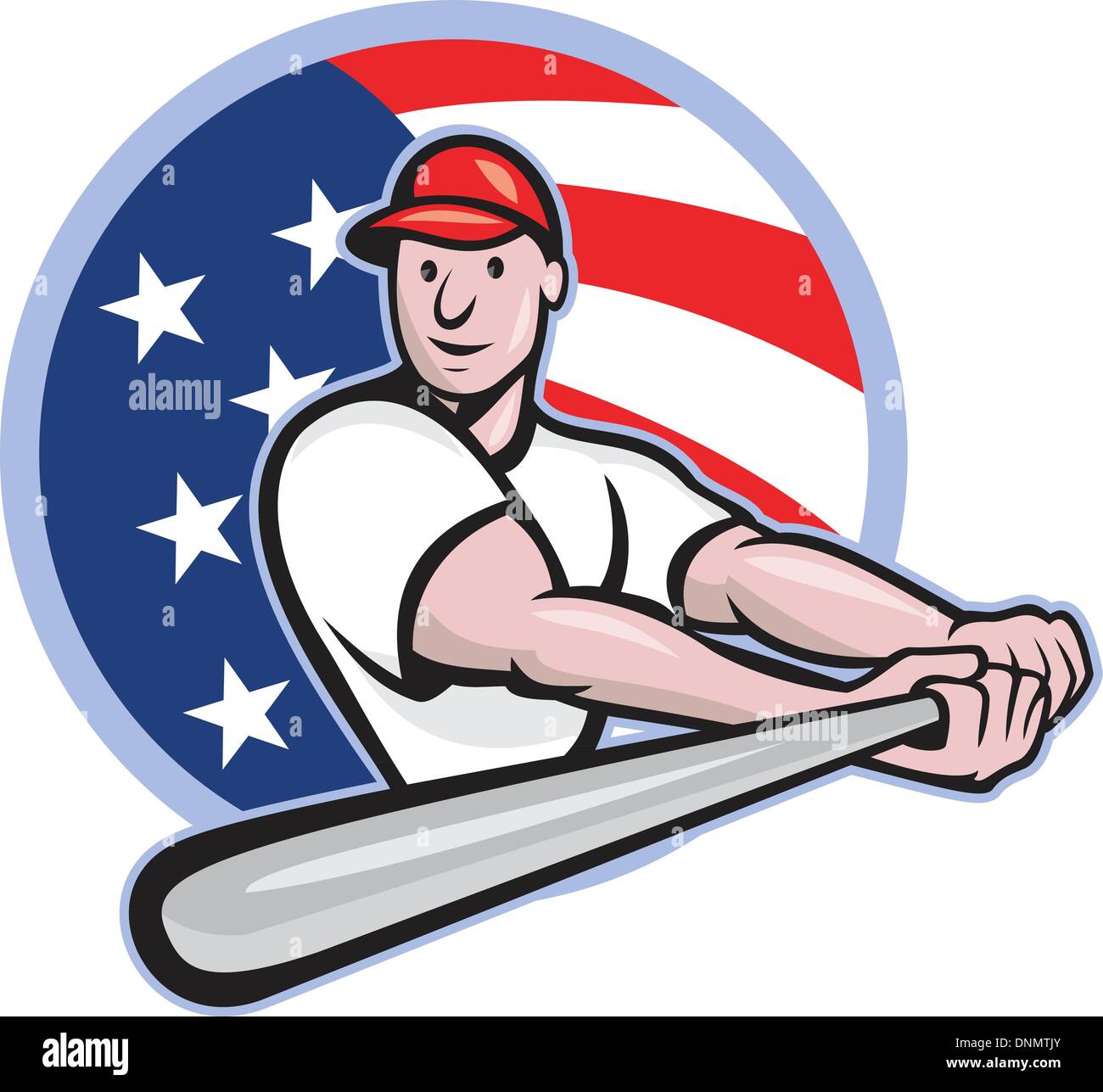Cartoon illustration of a baseball player with bat batting facing front ...