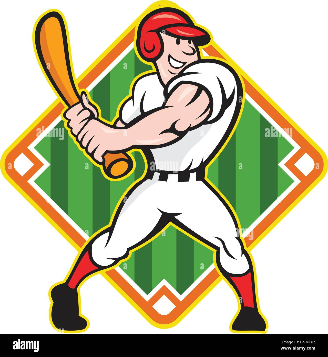 Cartoon illustration of a baseball player with bat batting facing front ...
