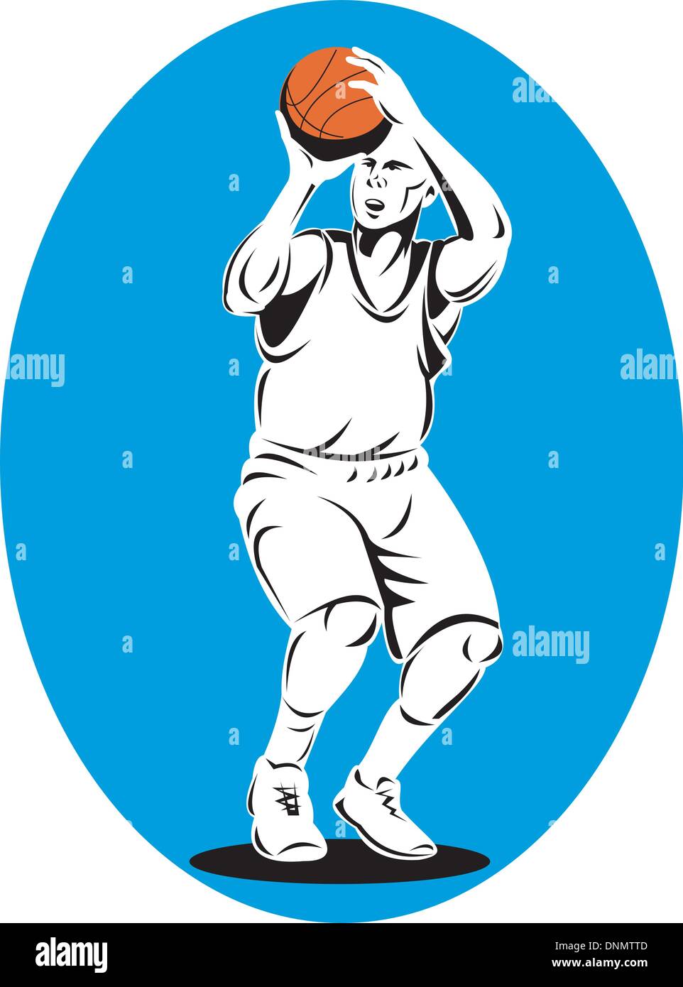 illustration of a basketball player shooting ball done in retro style ...