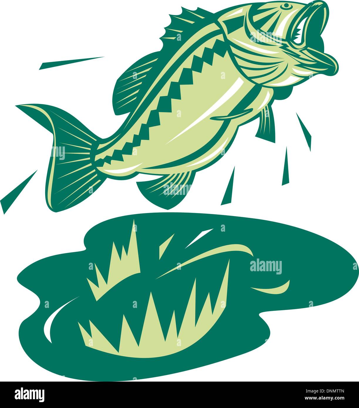 illustration of a largemouth bass jumping done in retro style Stock ...