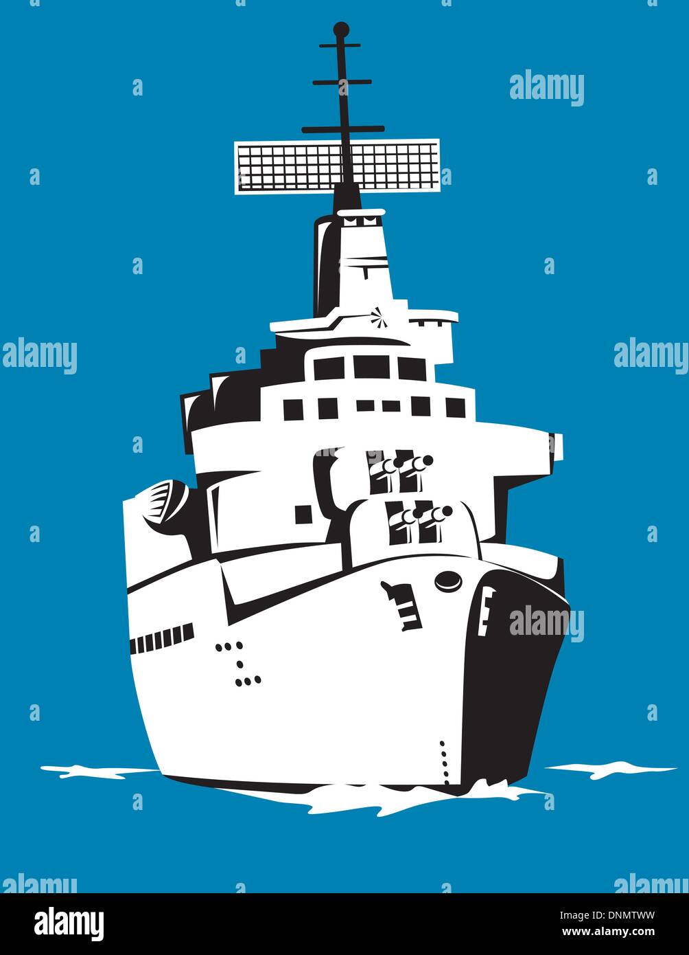 Illustration of a world war two naval battleship boat at sea done in ...