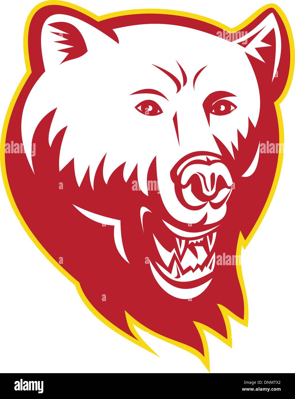 Illustration of an angry grizzly bear head facing front on isolated ...