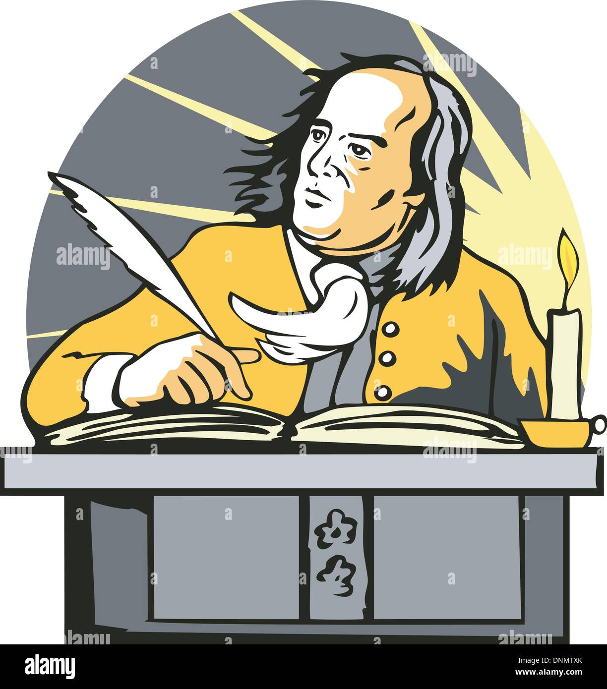 Illustration of Ben Franklin writing, done in retro style Stock Vector ...