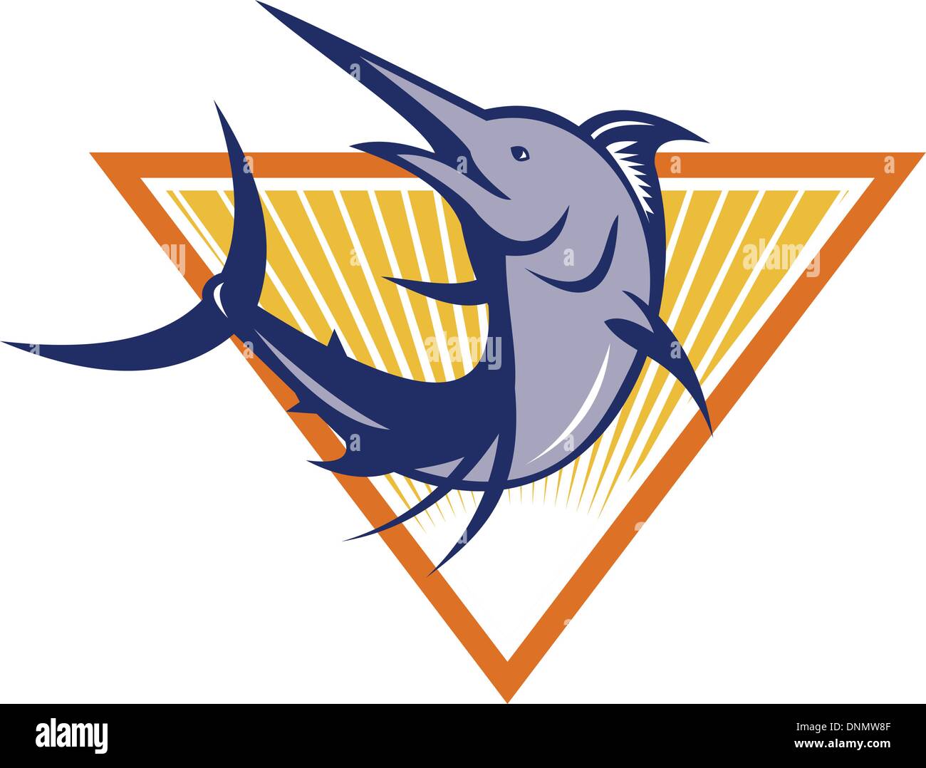 Illustration of a blue marlin fish jumping set inside triangle done in ...