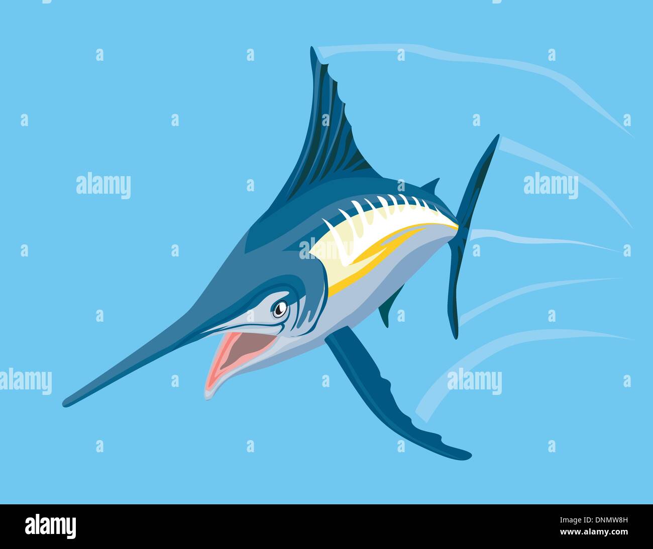 Illustration of a blue marlin fish jumping done in retro style Stock ...