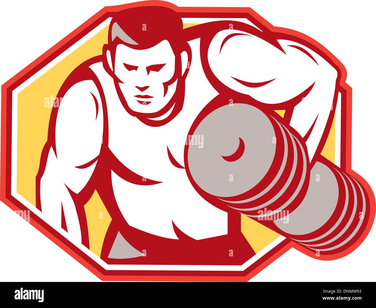 Illustration of a weightlifter lifting weights pumping iron set inside ...