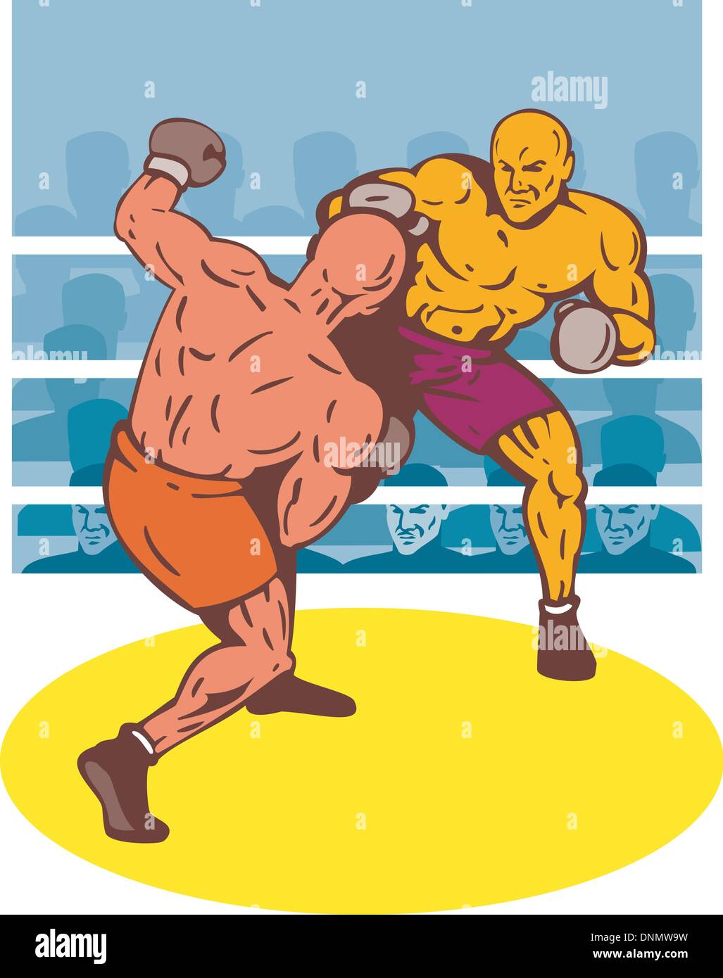 illustration of a boxer connecting a knockout punch done in retro style ...