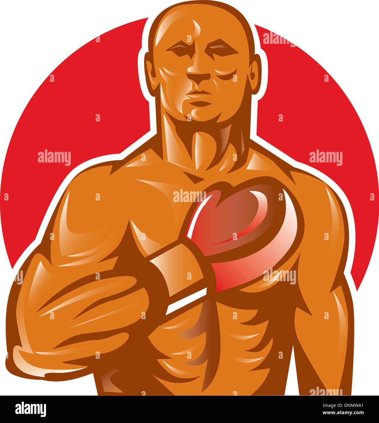illustration of a boxer with boxing gloves hand on chest set inside ...