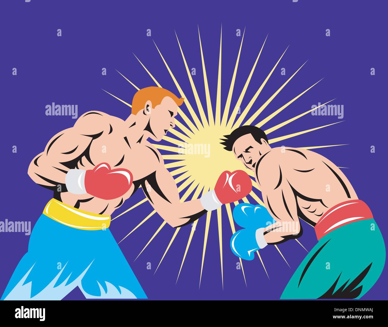 illustration of a boxer connecting a knockout punch done in retro style ...