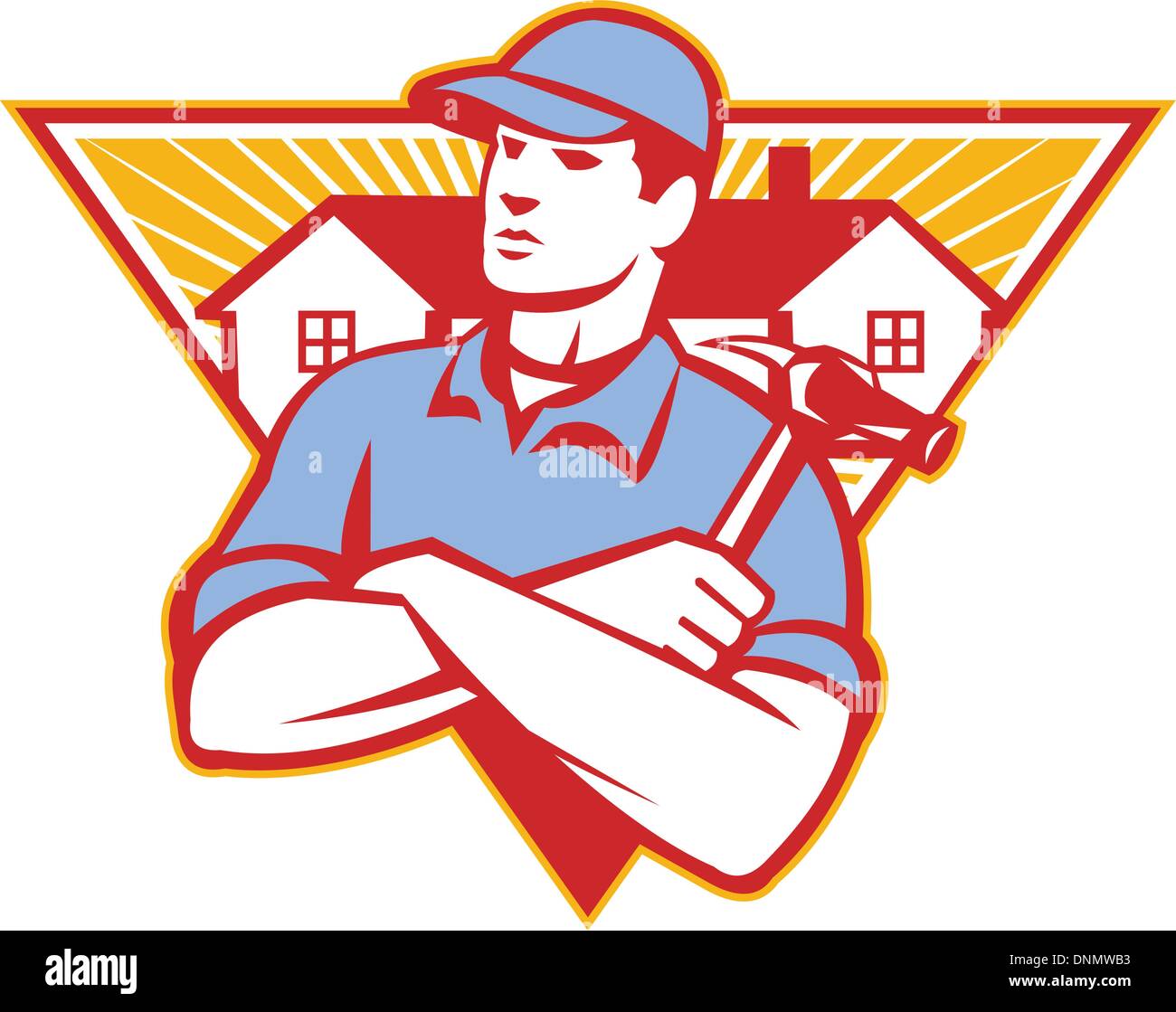 Illustration of a builder construction worker with hammer arms crossed ...