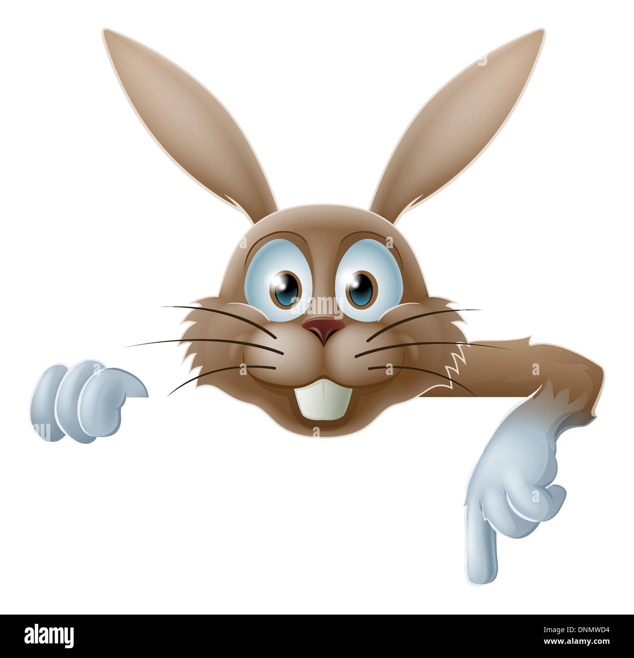 Illustration of a cartoon Easter bunny pointing at sign Stock Photo - Alamy