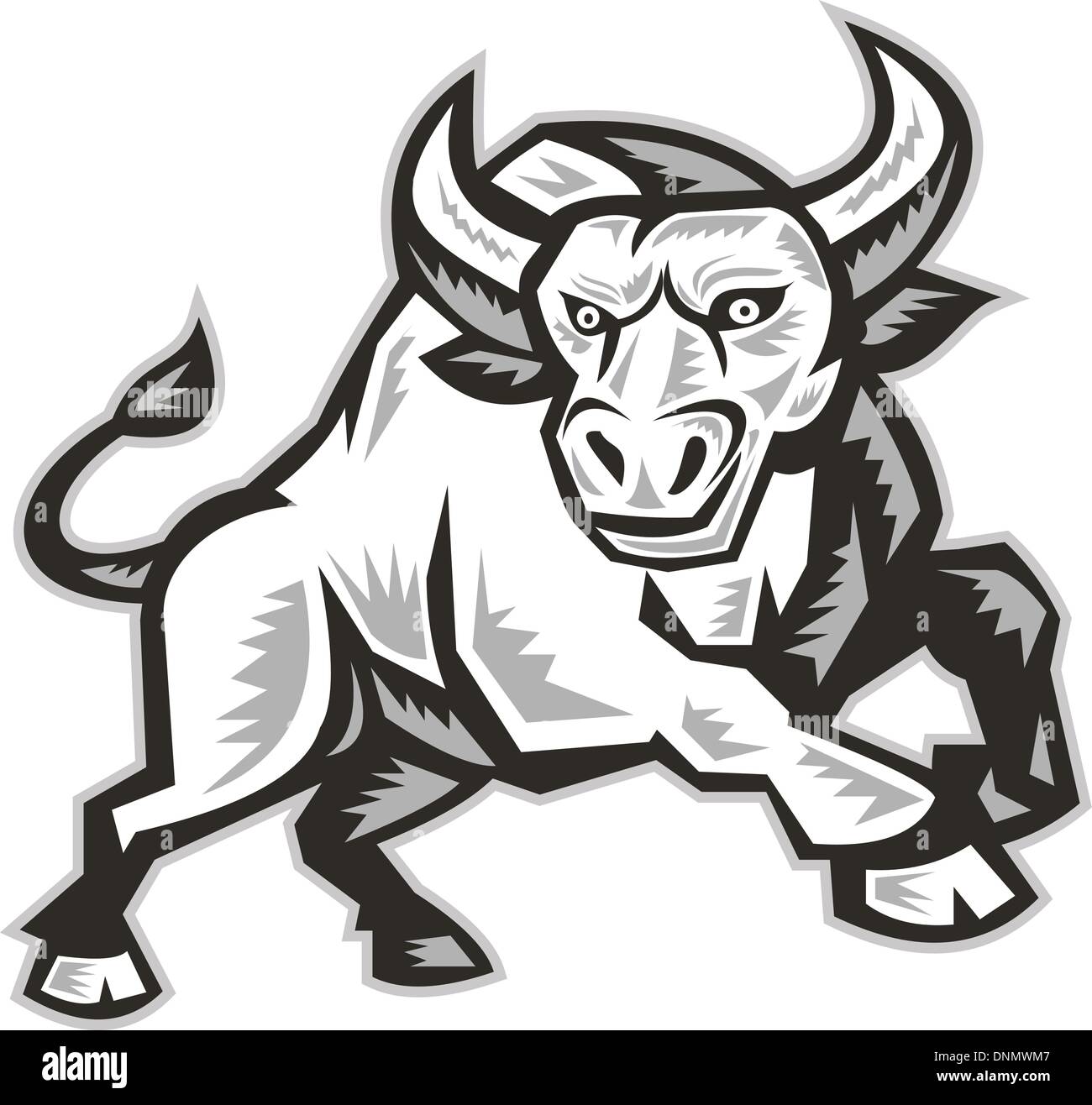 Illustration of an angry raging bull facing front snorting done in ...