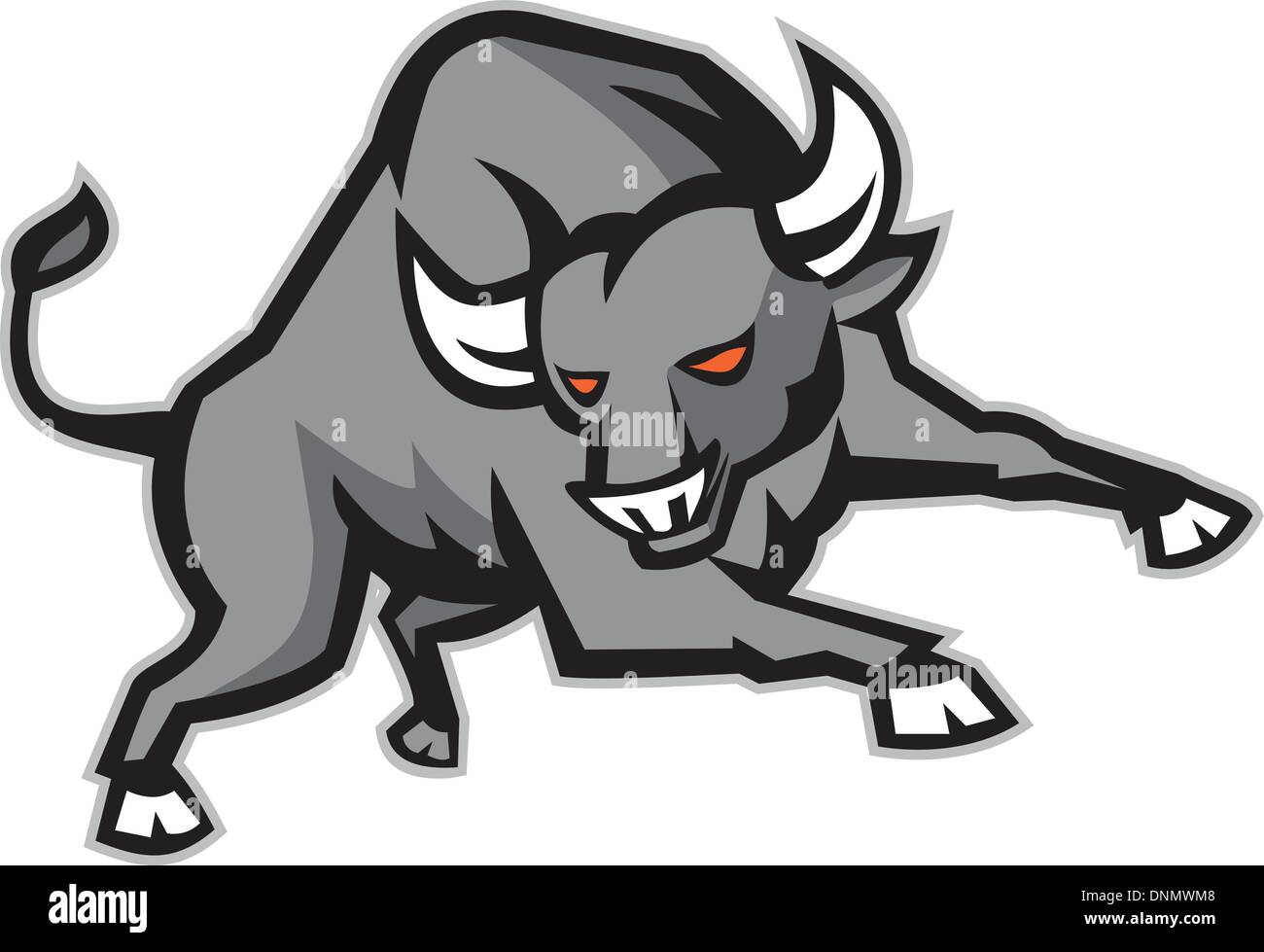 Illustration of an angry raging bull facing front snorting done in ...