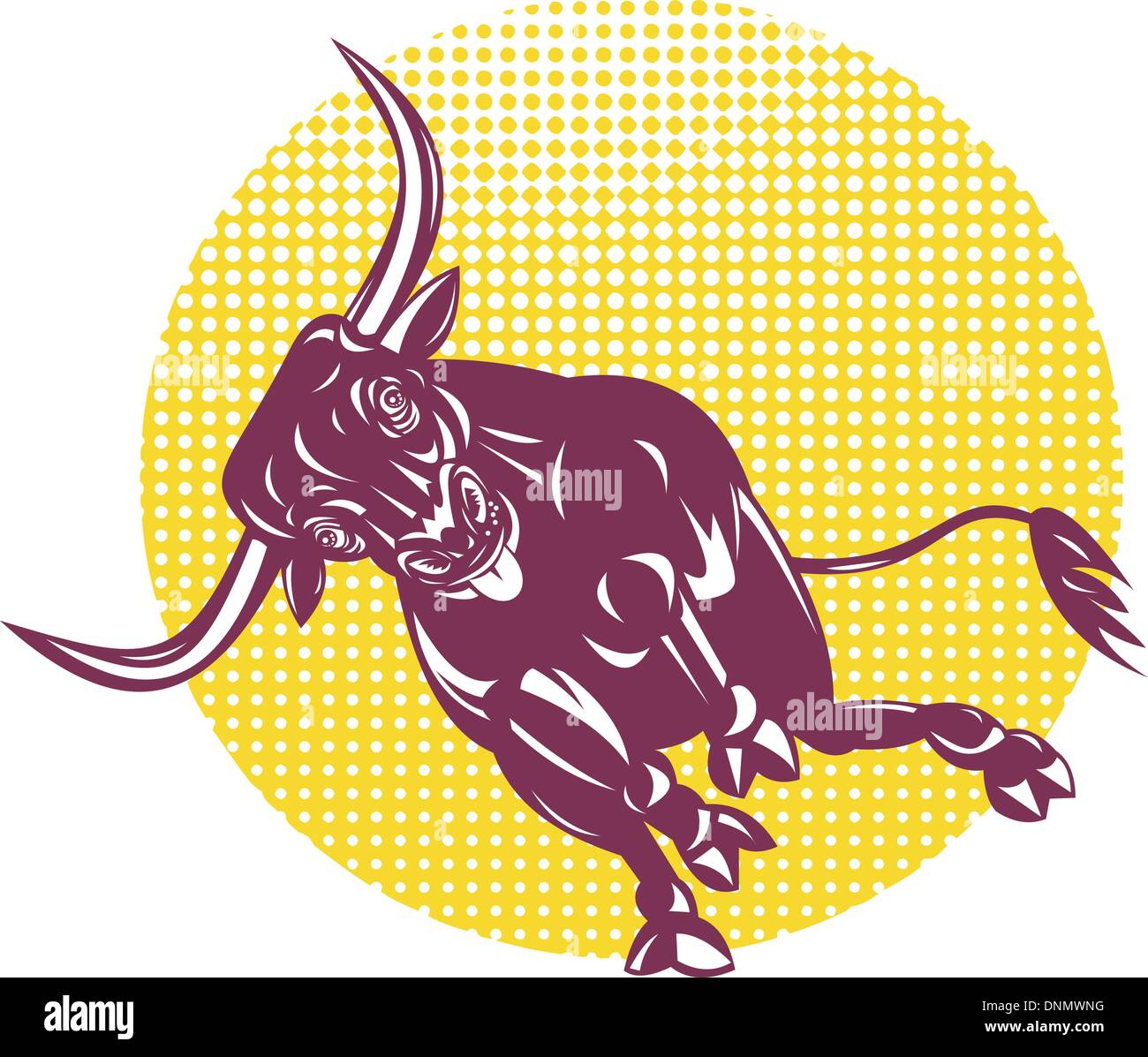 illustration of a raging bull charging attacking on isolated white ...