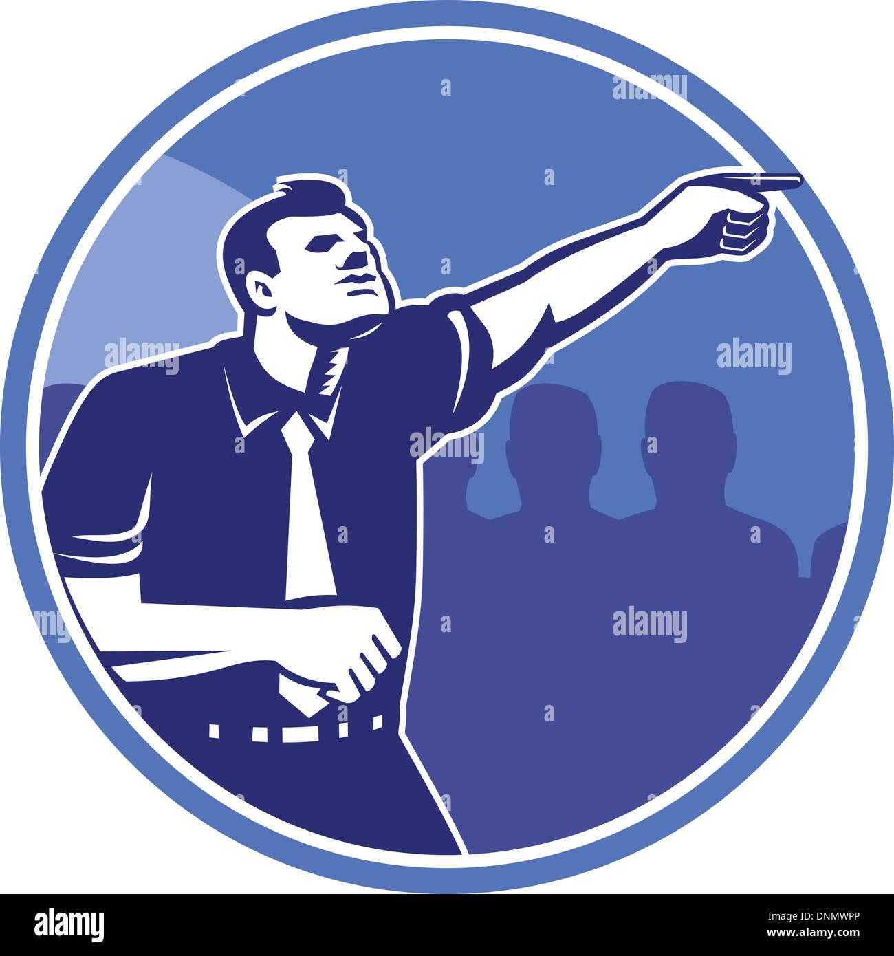 Illustration of a businessman pointing forward viewed from side with ...