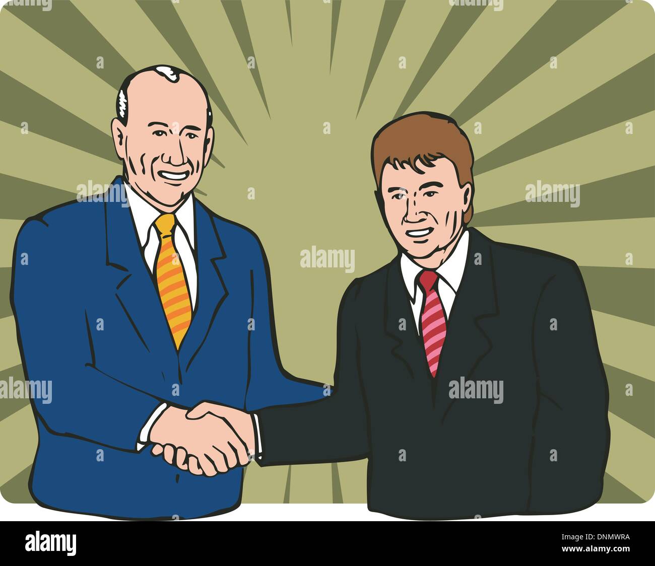 Illustration of two businessmen shaking hands done in retro style Stock ...