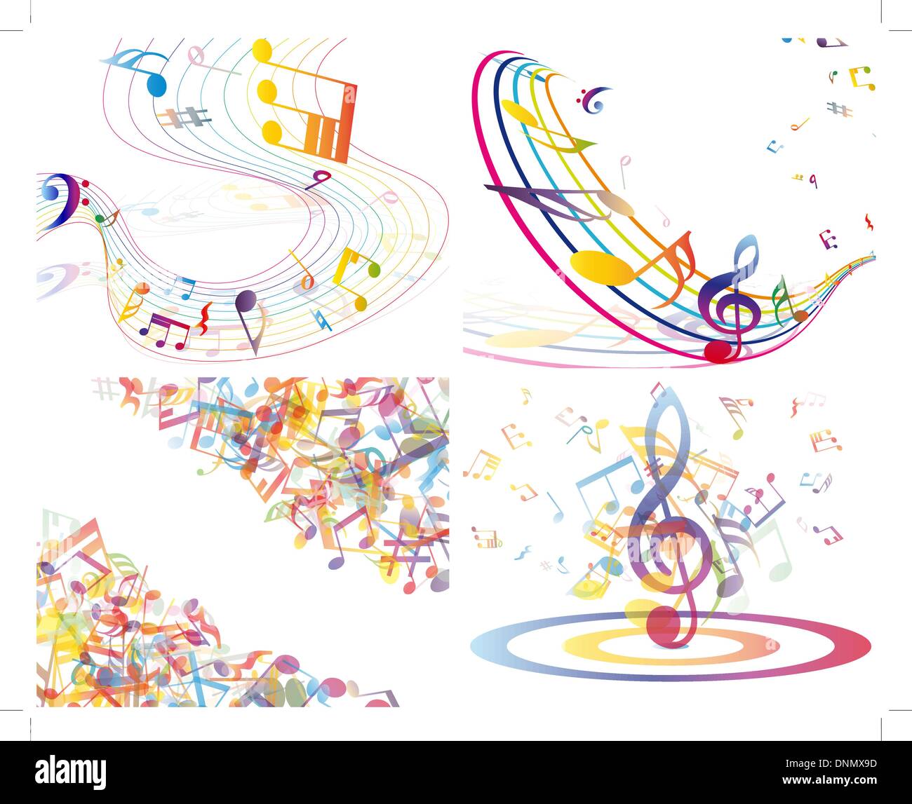 Multicolour musical notes staff background. Vector illustration with ...