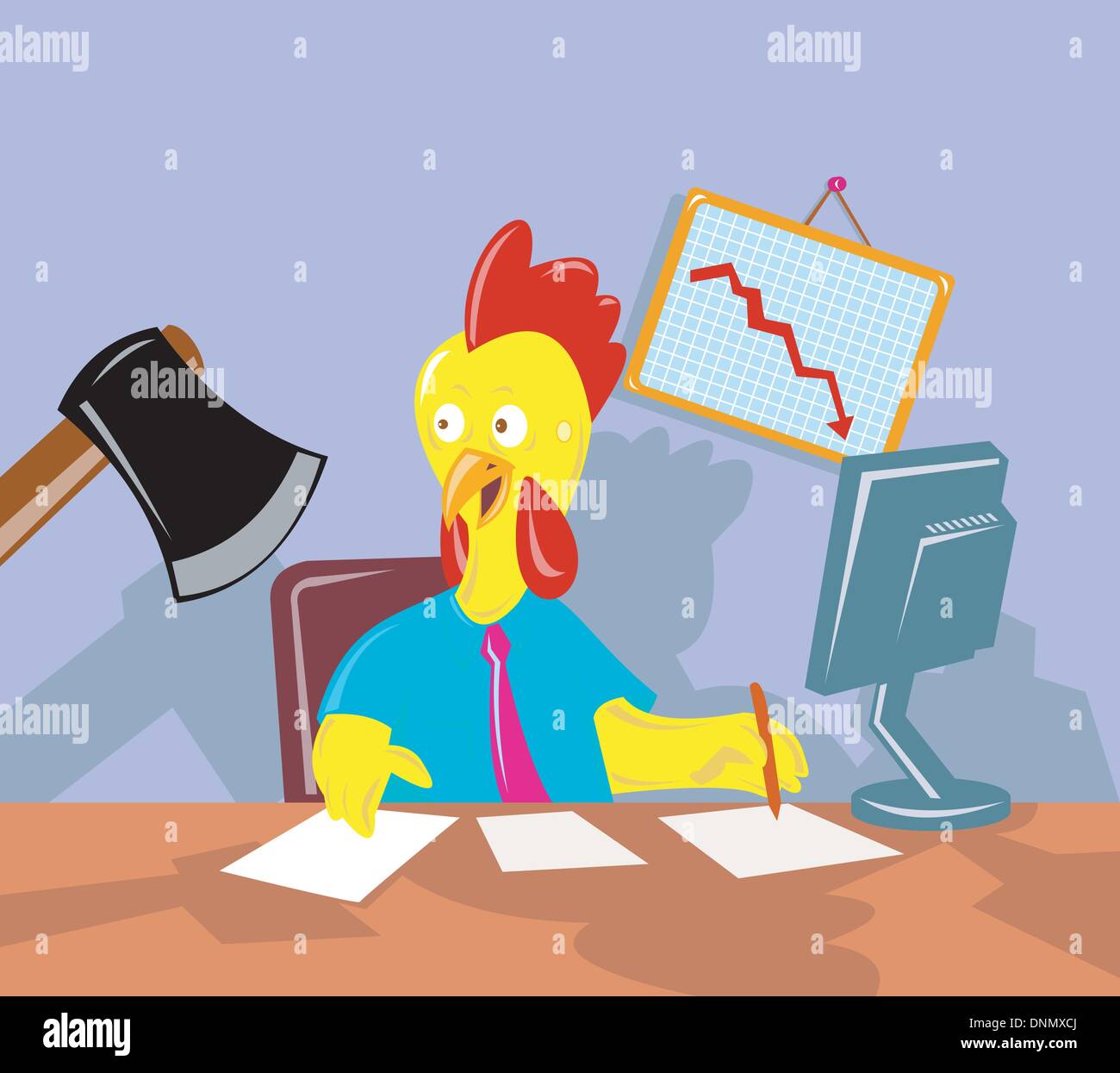 Illustration of a rooster chicken office worker employee working on ...