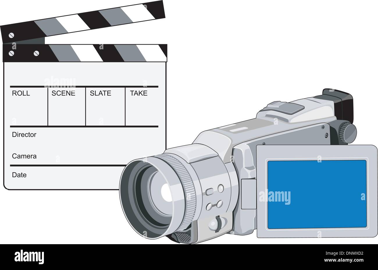 Illustration of a video camera with movie clapboard clapper board done ...
