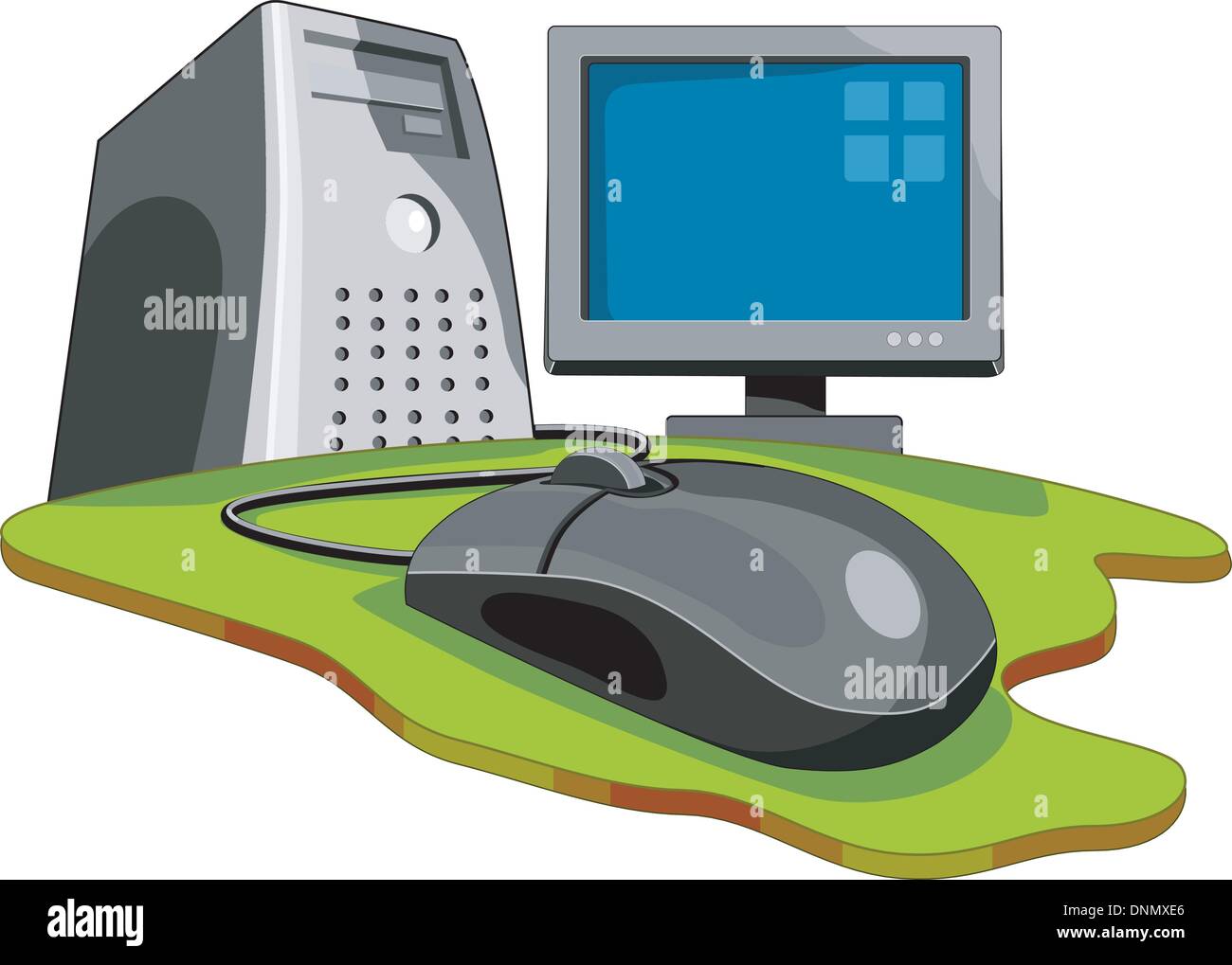 Illustration of a wired computer mouse connected to globe with monitor ...