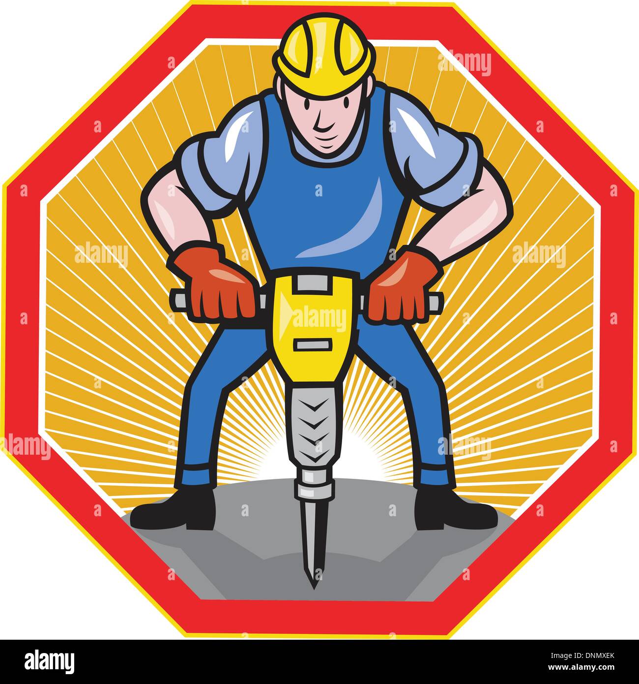 Illustration of a construction worker with jack hammer pneumatic drill ...