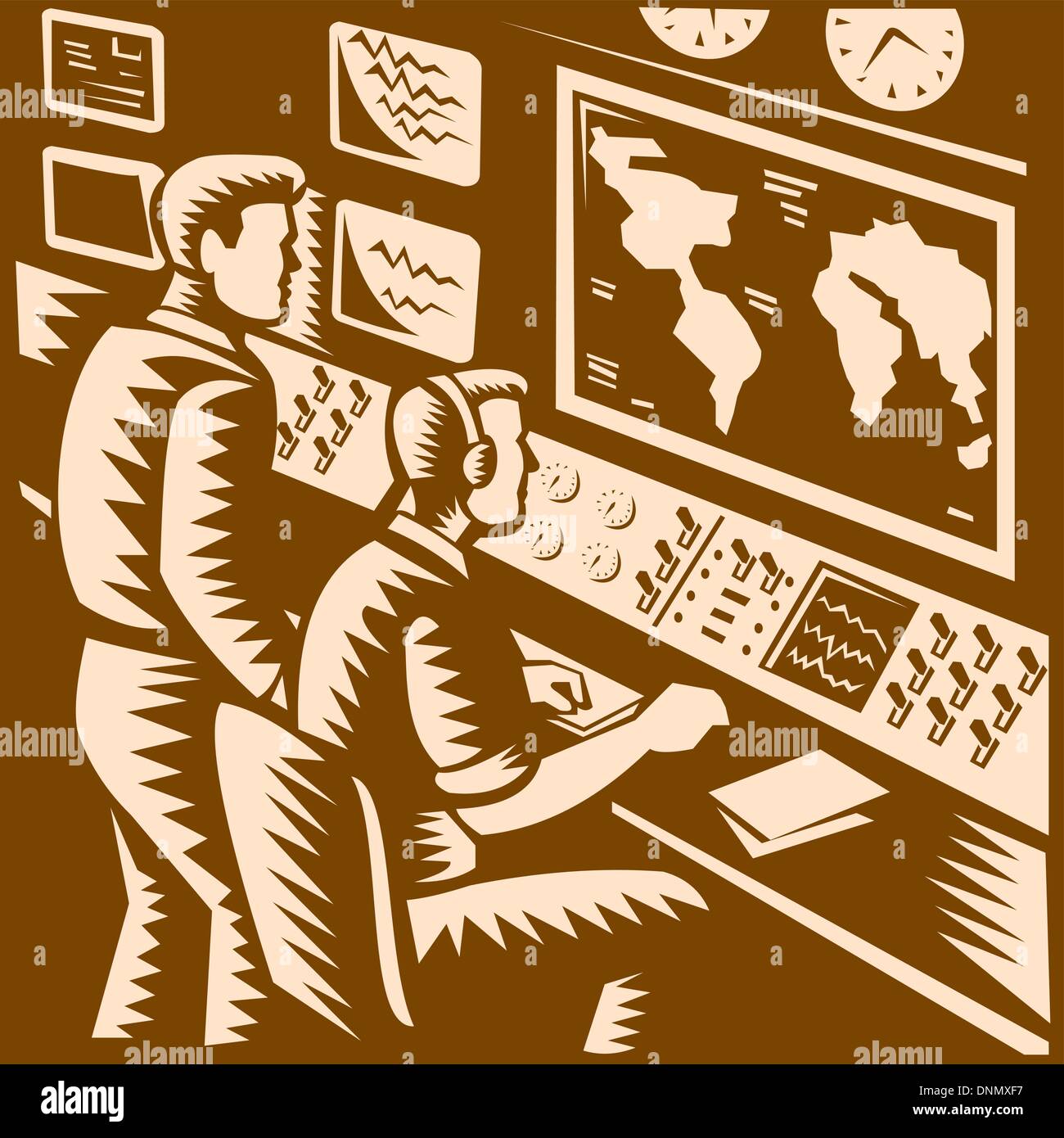 Illustration of a command center control room communications ...
