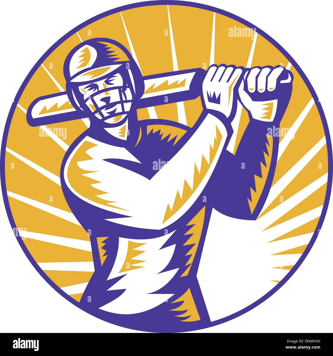 illustration of a cricket batsman batting front view done in retro ...