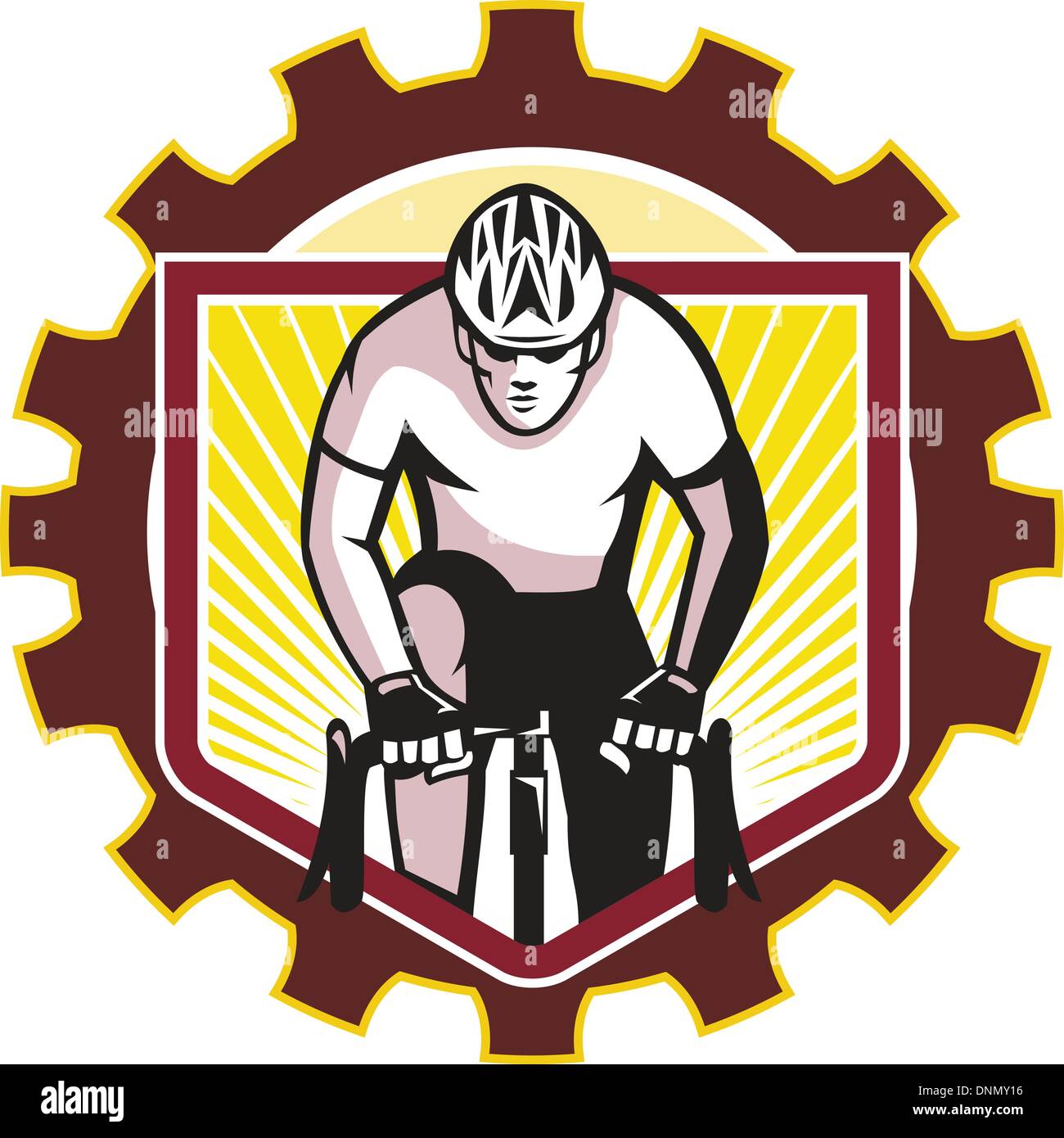 Illustration of a cyclist riding racing bicycle cycling front view done ...
