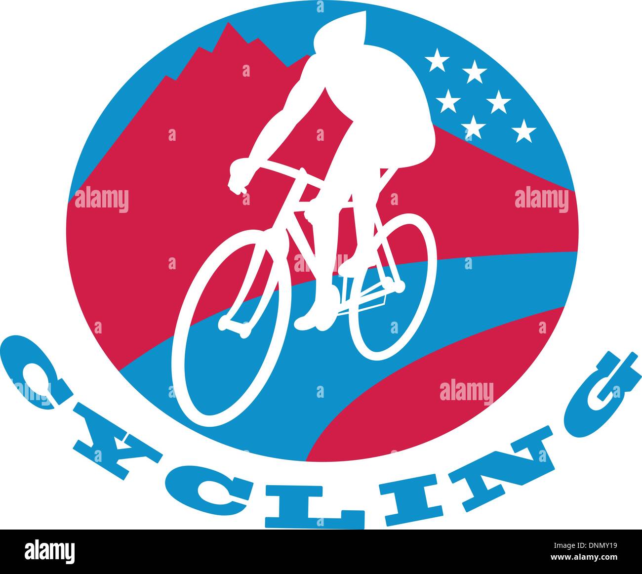 illustration of a Cyclist riding racing bike set inside oval with road ...