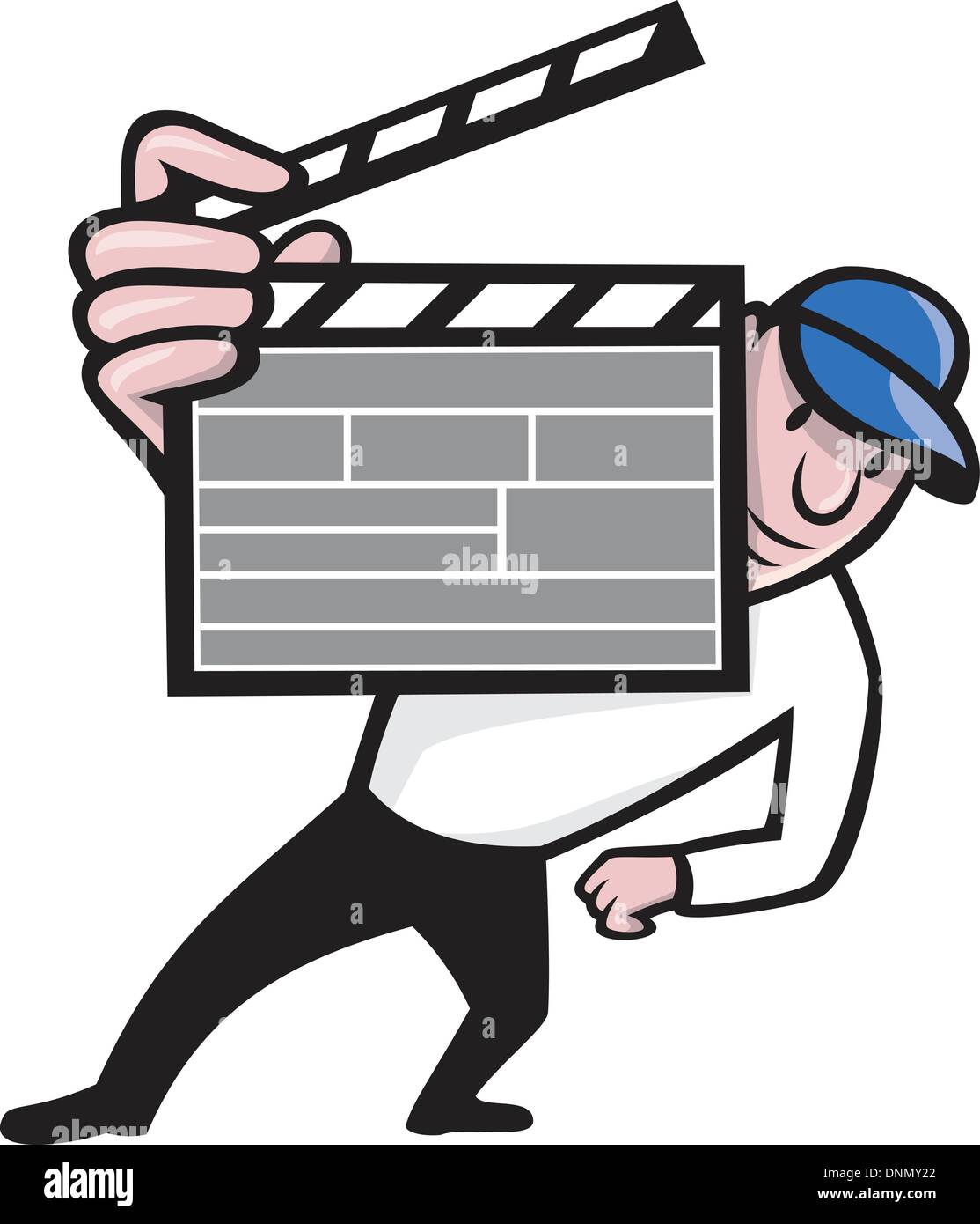 Cartoon illustration of a movie film director holding up a clapboard ...