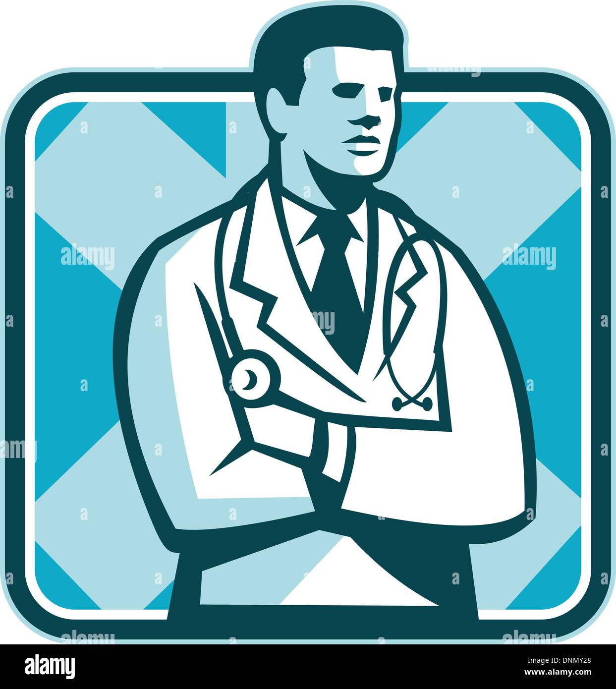 Illustration of a male medical doctor with stethoscope standing facing ...